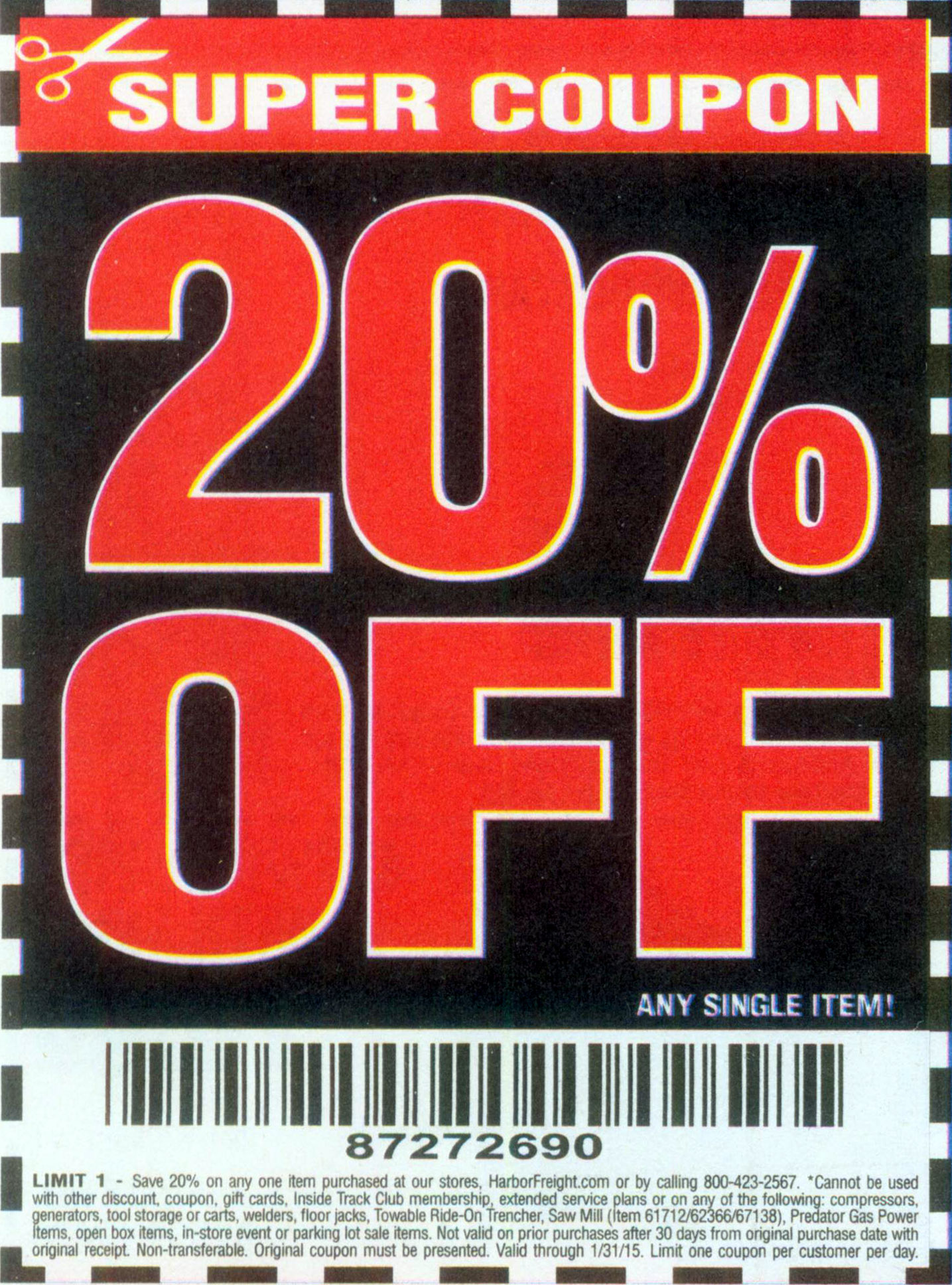 Harbor Freight Coupon 20 Percent Off Coupon Expires 1 31 15