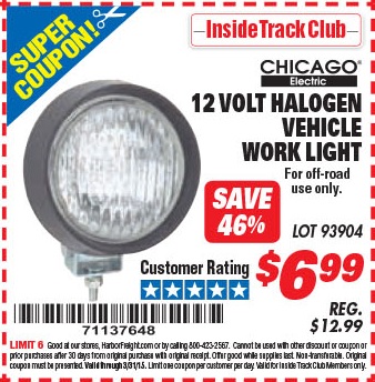 Vehicle 12 Volt Halogen Work Light